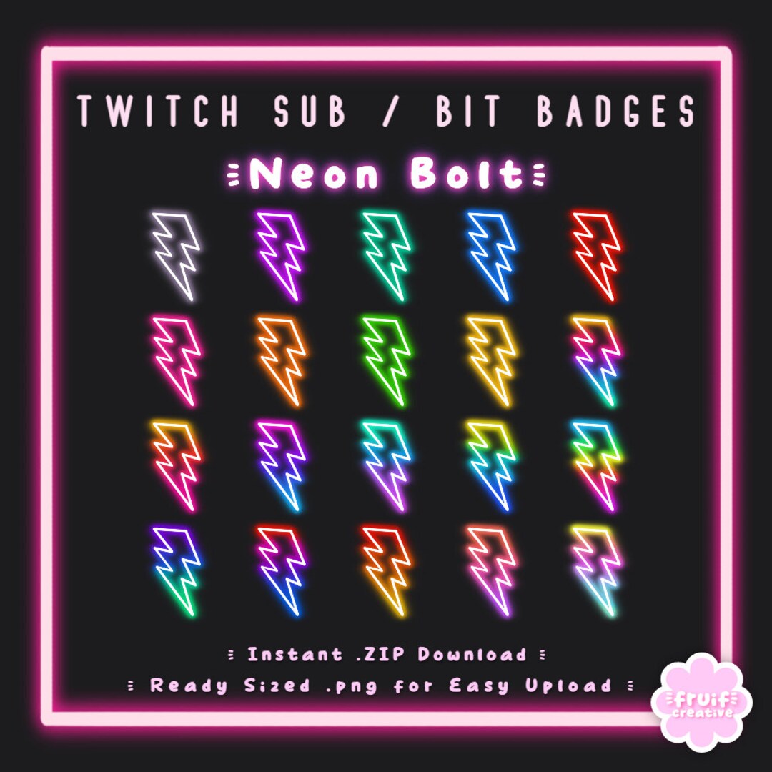 20 Sub/bit Twitch Badges | Neon Lightning Bolt - MEGA PACK | Instant ...