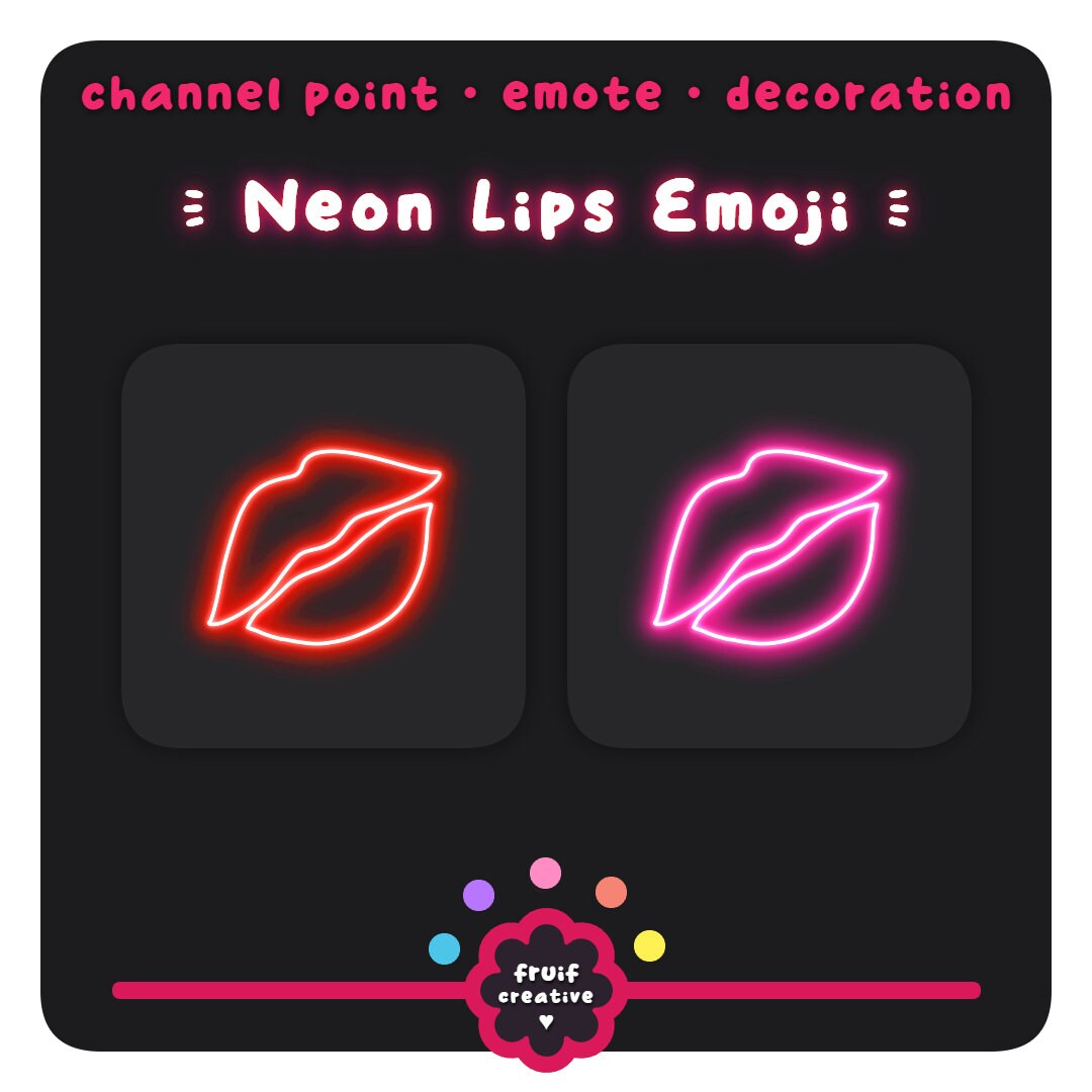 Twitch Channel Point Red Lips Emoji Cute Stream Decoration Neon Glow ...
