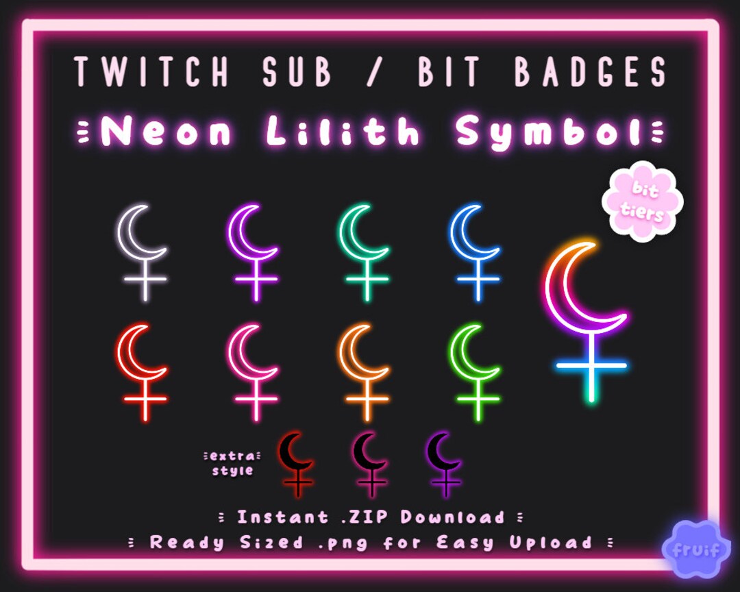 20 Sub/bit Twitch Badges Neon Lilith Symbol Instant - Etsy