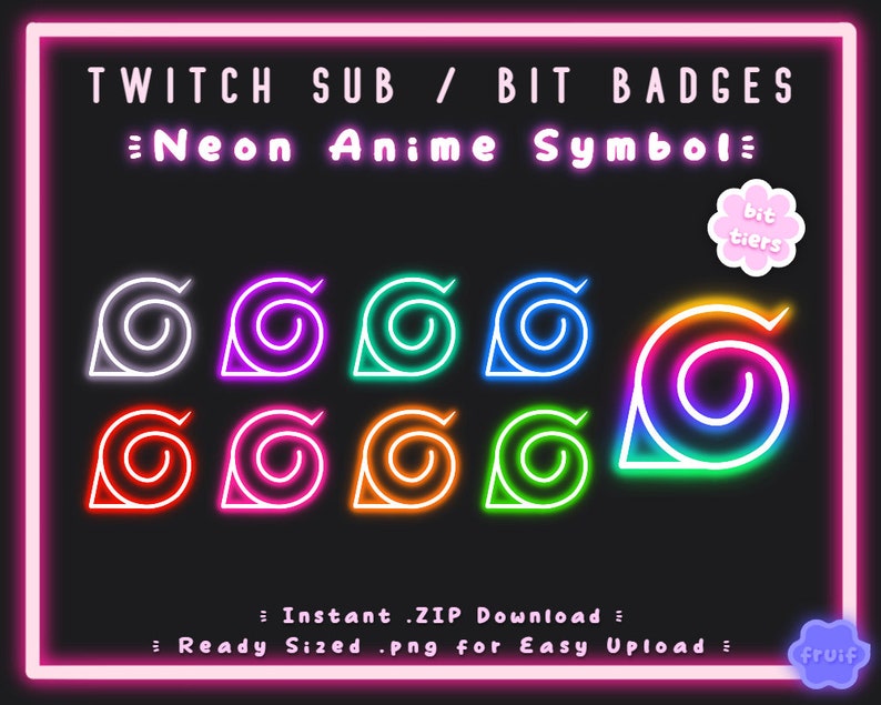 10 Sub/bit Twitch Badges Neon Anime Symbol Instant - Etsy