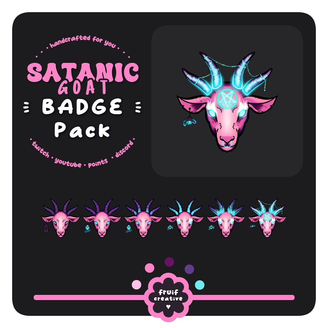 6 Twitch Sub Badges Pink Satanic Goat Aesthetic Neon Goth Witchy Dark ...