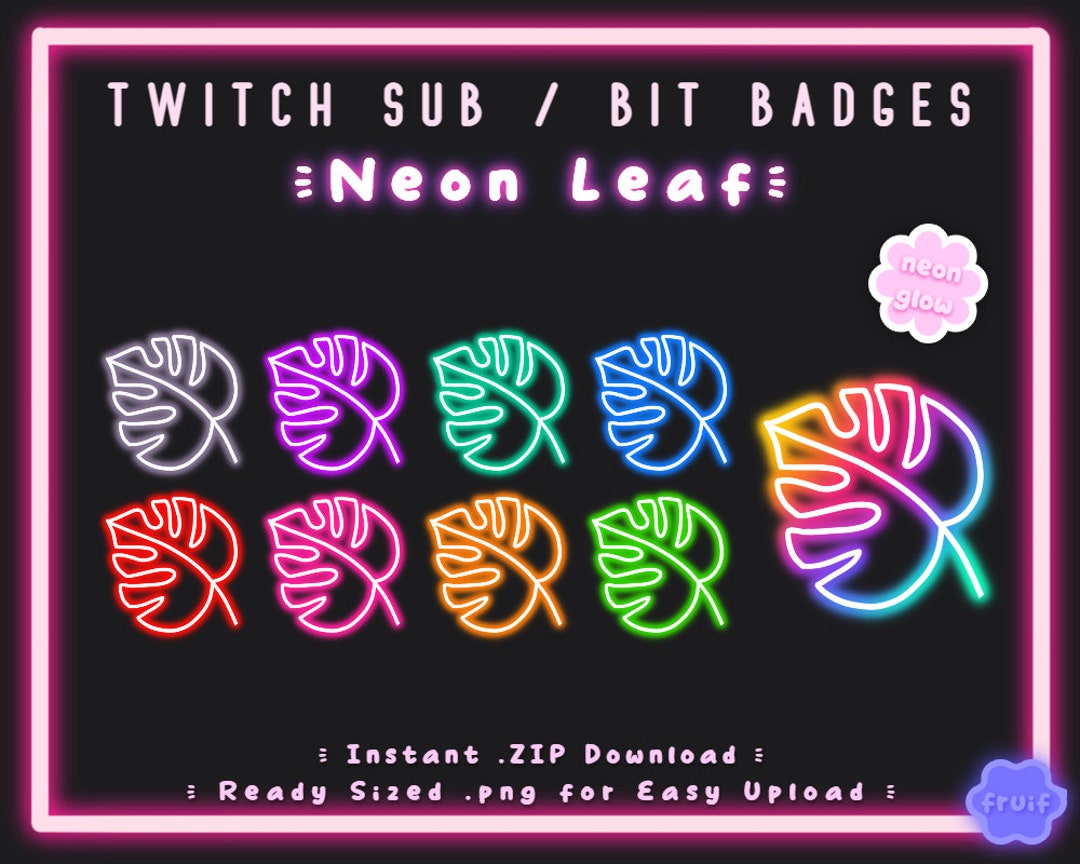 10 Sub/bit Twitch Badges Neon Monstera Leaf Instant Download Cute Plant ...