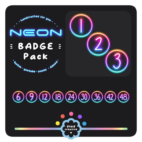 20 Sub/bit Twitch Badges Neon Icon Mix Discord Server Roles Emotes RGB ...