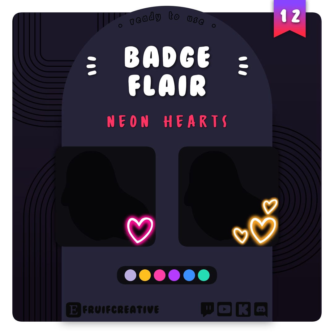 Sub Badge Flair | Neon Hearts | 6x Tier 2, 6x Tier 3 Included | Cute ...