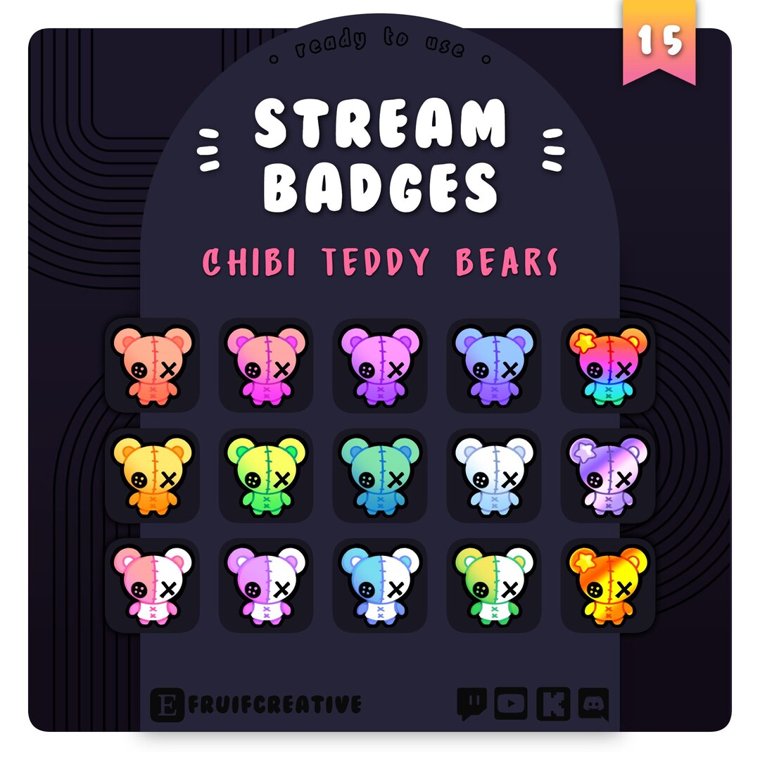 Chibi Teddy Bear Twitch Badges: Cute Pastel Sub/bit Icons (digital ...