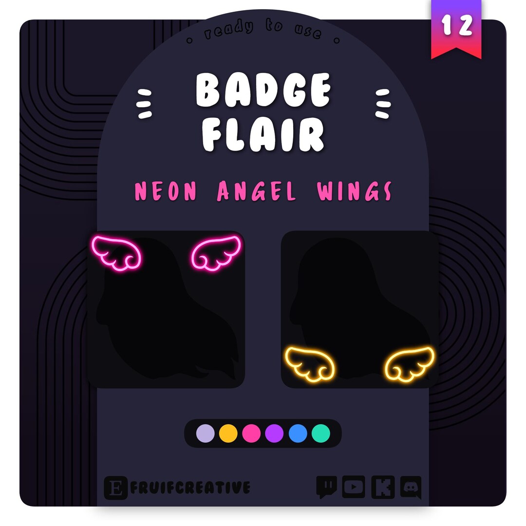 Twitch Sub Badge Flair | Neon Angel Wings | Top + Bottom Included ...