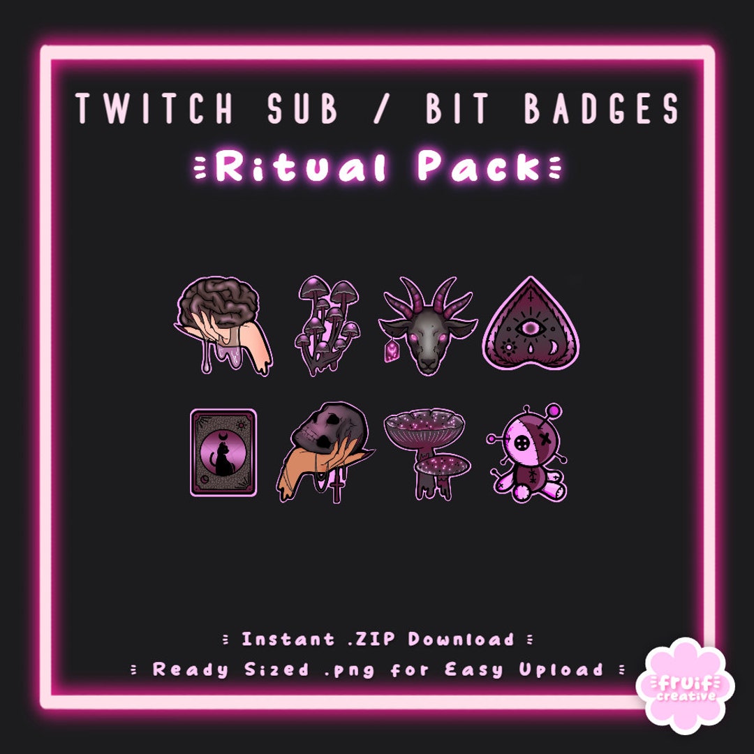 8 Sub/bit Twitch Badges Ritual Pack Instant Download Pastel Pink Witchy ...
