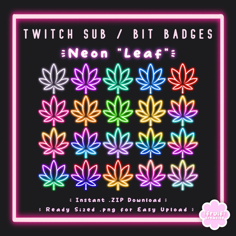 20 Sub/bit Twitch Badges Neon leaf MEGA PACK Instant Download Adult ...