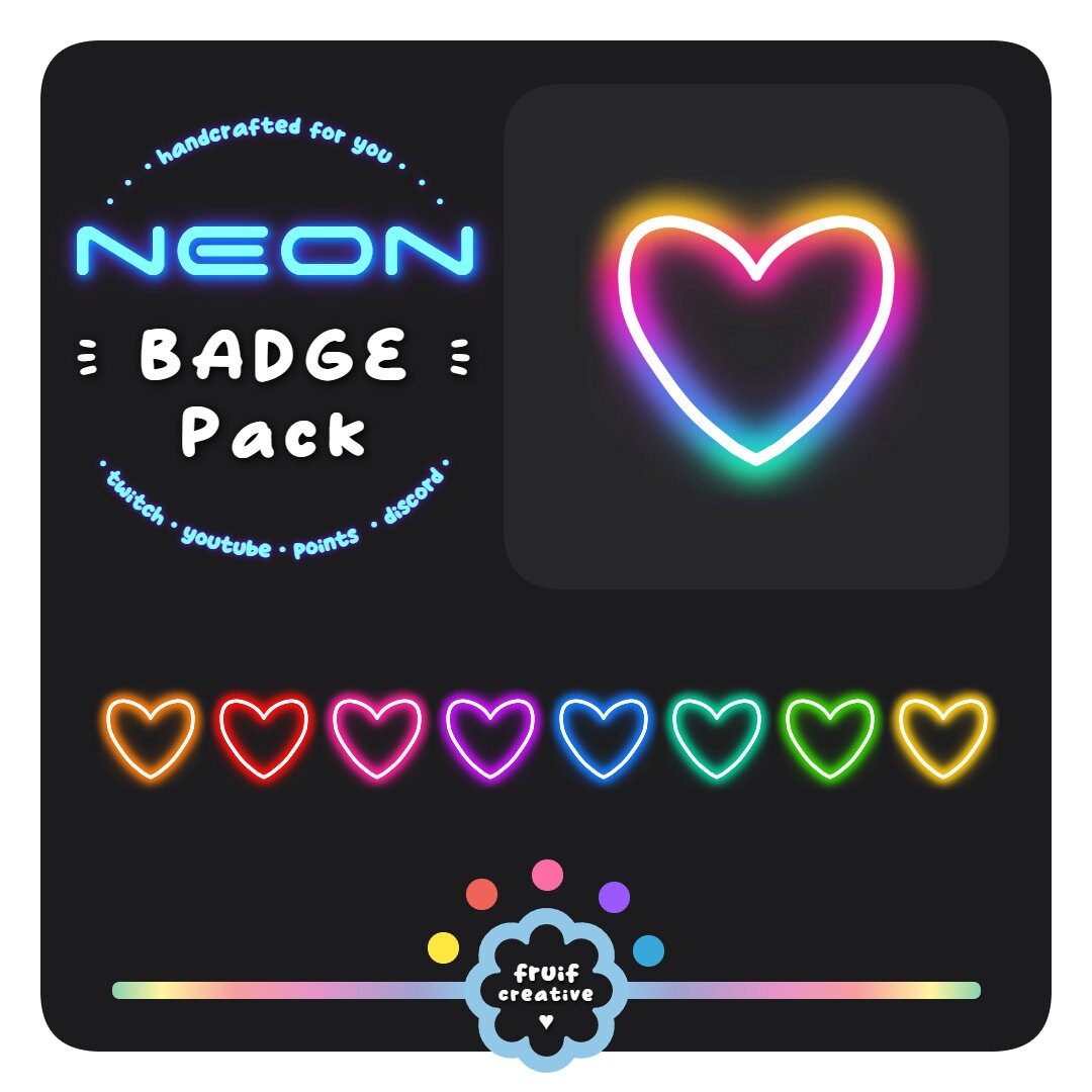 10 Sub/bit Twitch Badges Neon Love Hearts Instant Download Cute Gaming ...