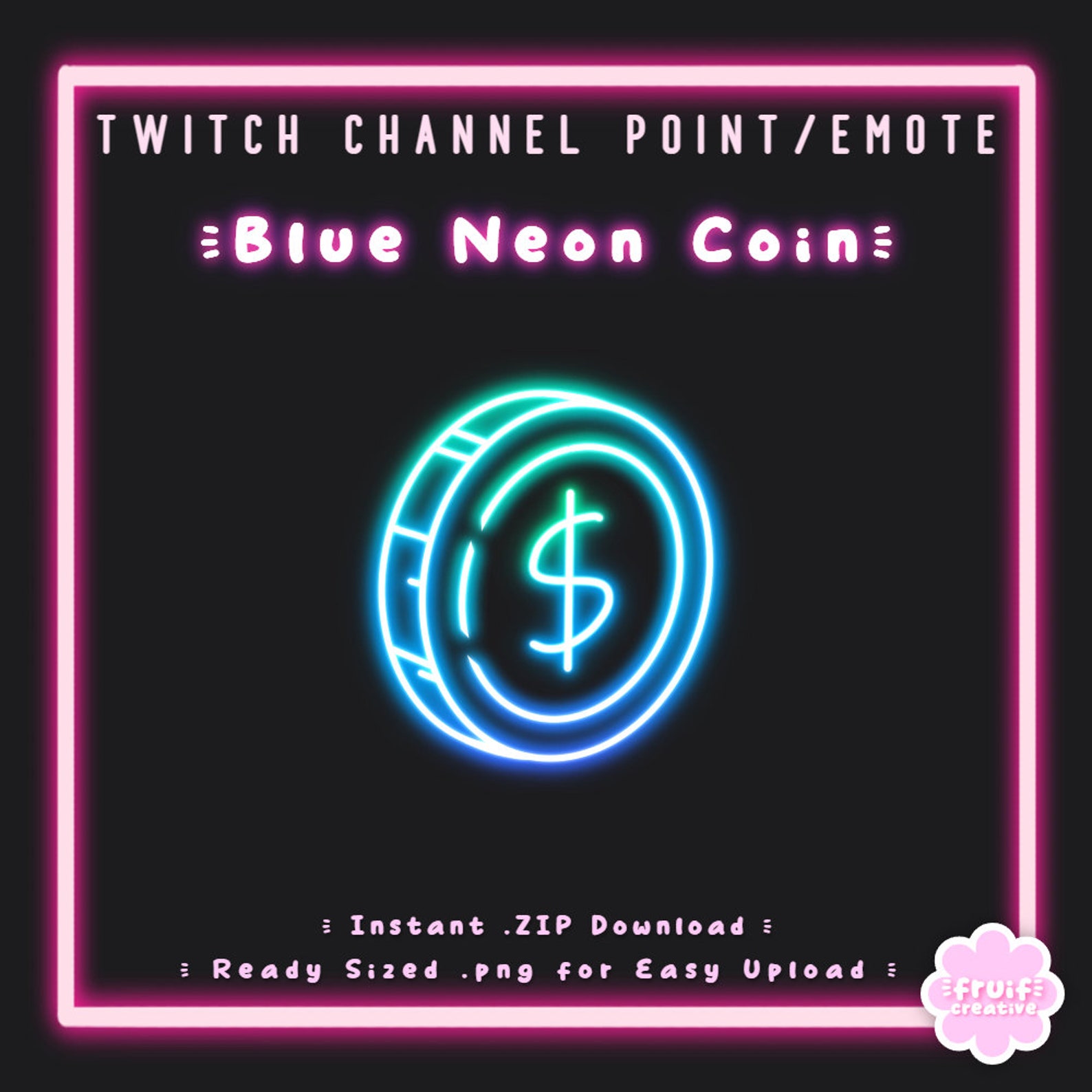 Twitch Channel Point Neon Coin Blue Stream Decoration Emote Dollar ...