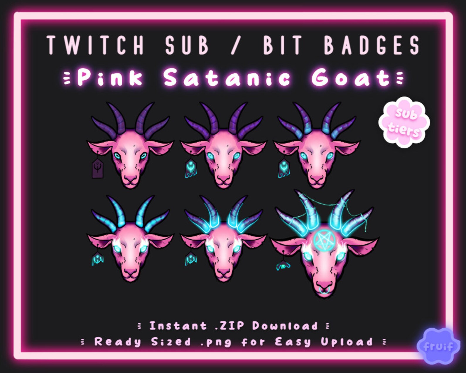 6 Twitch Sub Badges Pink Satanic Goat Aesthetic Neon Goth Witchy Dark ...
