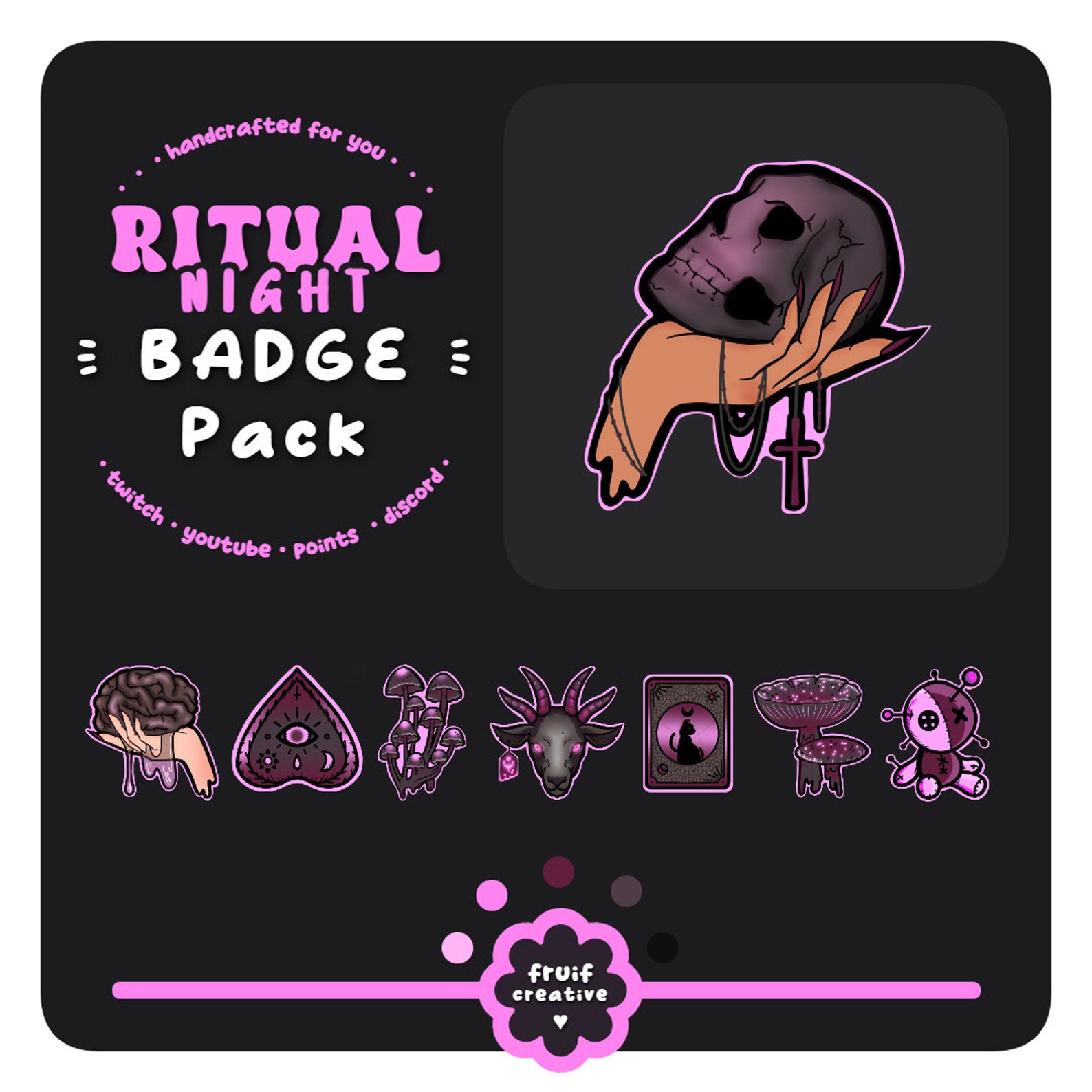 8 Sub/bit Twitch Badges Ritual Pack Instant Download Pastel Pink Witchy ...