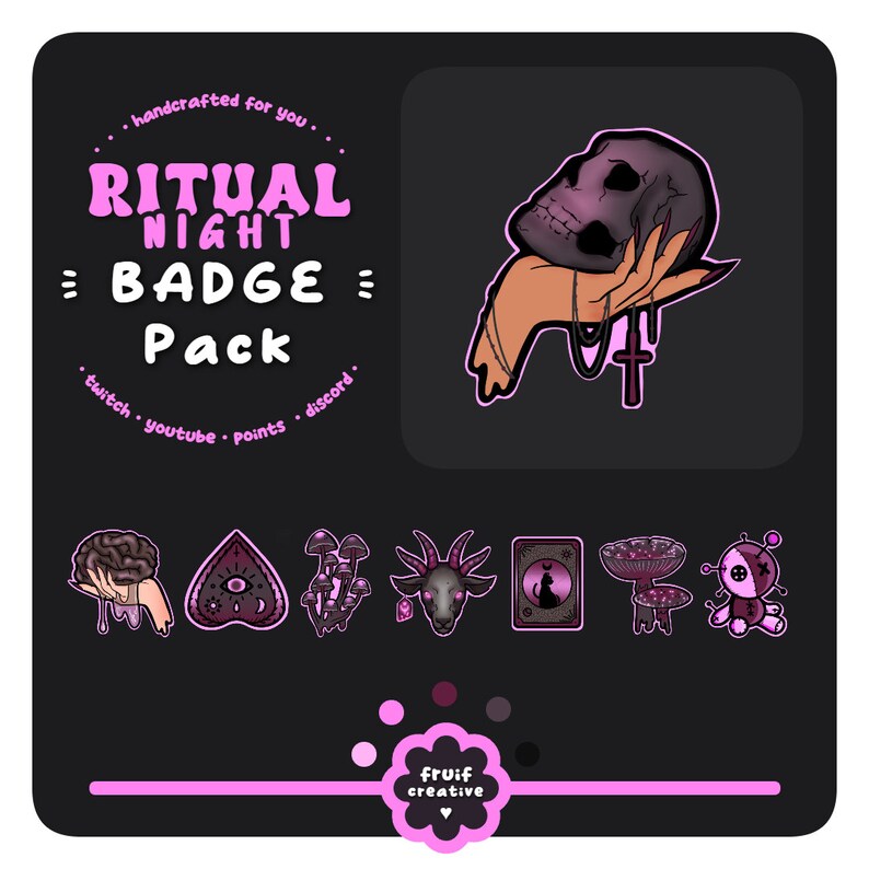 8 Sub/bit Twitch Badges Ritual Pack Instant Download Pastel Pink Witchy ...
