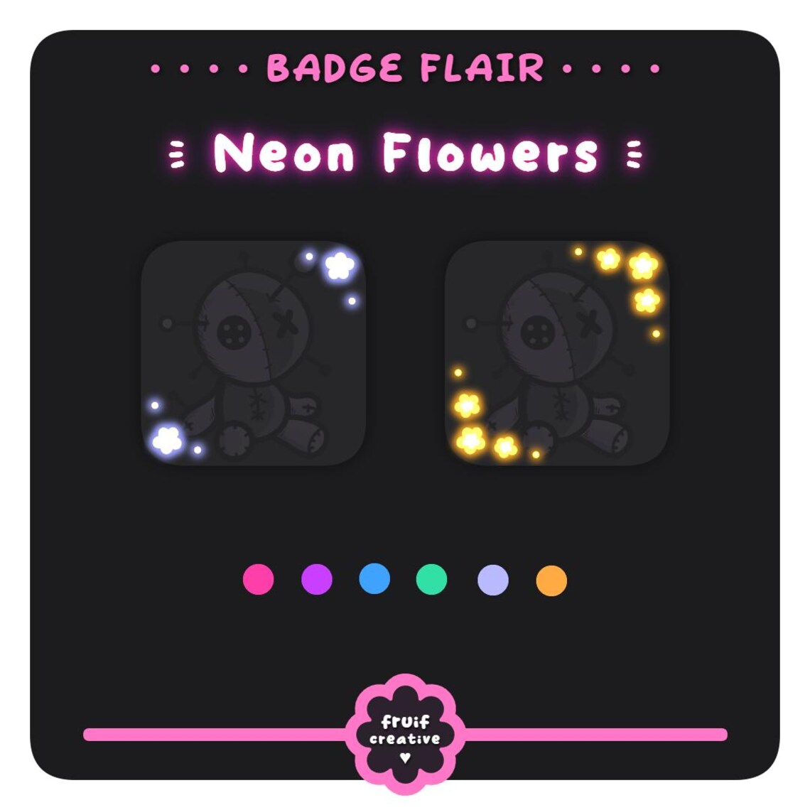 Twitch Sub Badge Flair Neon Flowers 6x Tier 2, 6x Tier 3 Included Cute ...