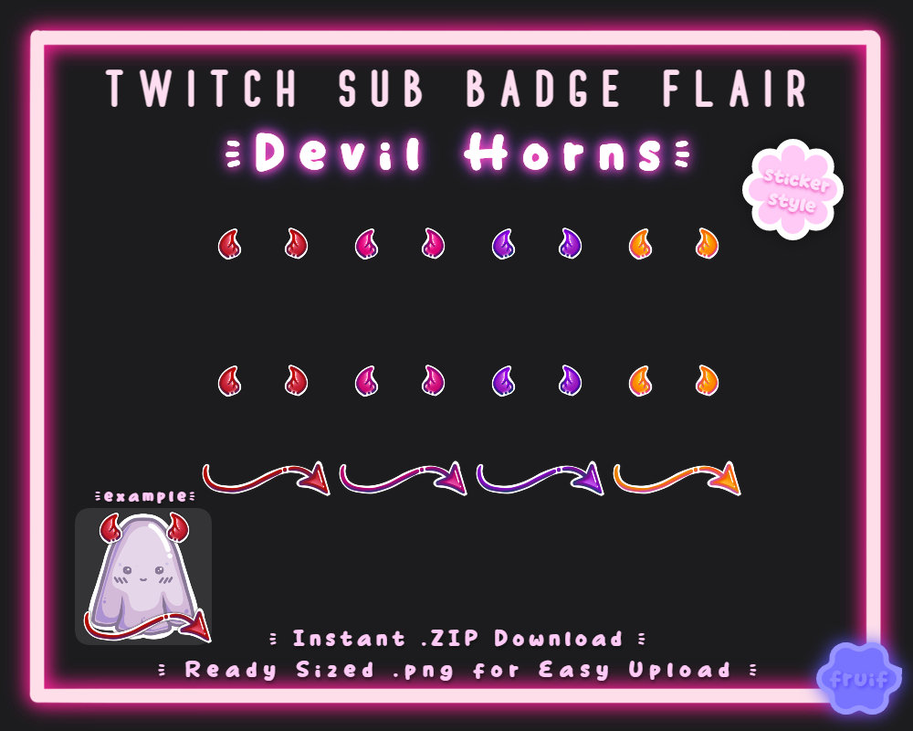 Twitch Sub Badge Flair Devil Horns 4x Tier 2, 4x Tier 3 Included Cute ...