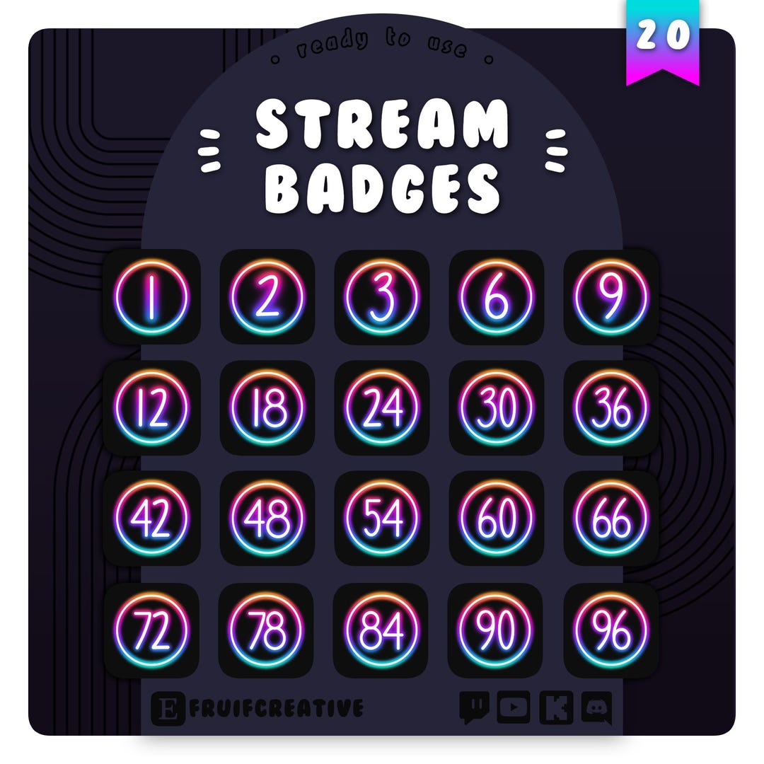 20 Twitch Sub Badges | Neon Milestones | Instant Download | Rainbow ...