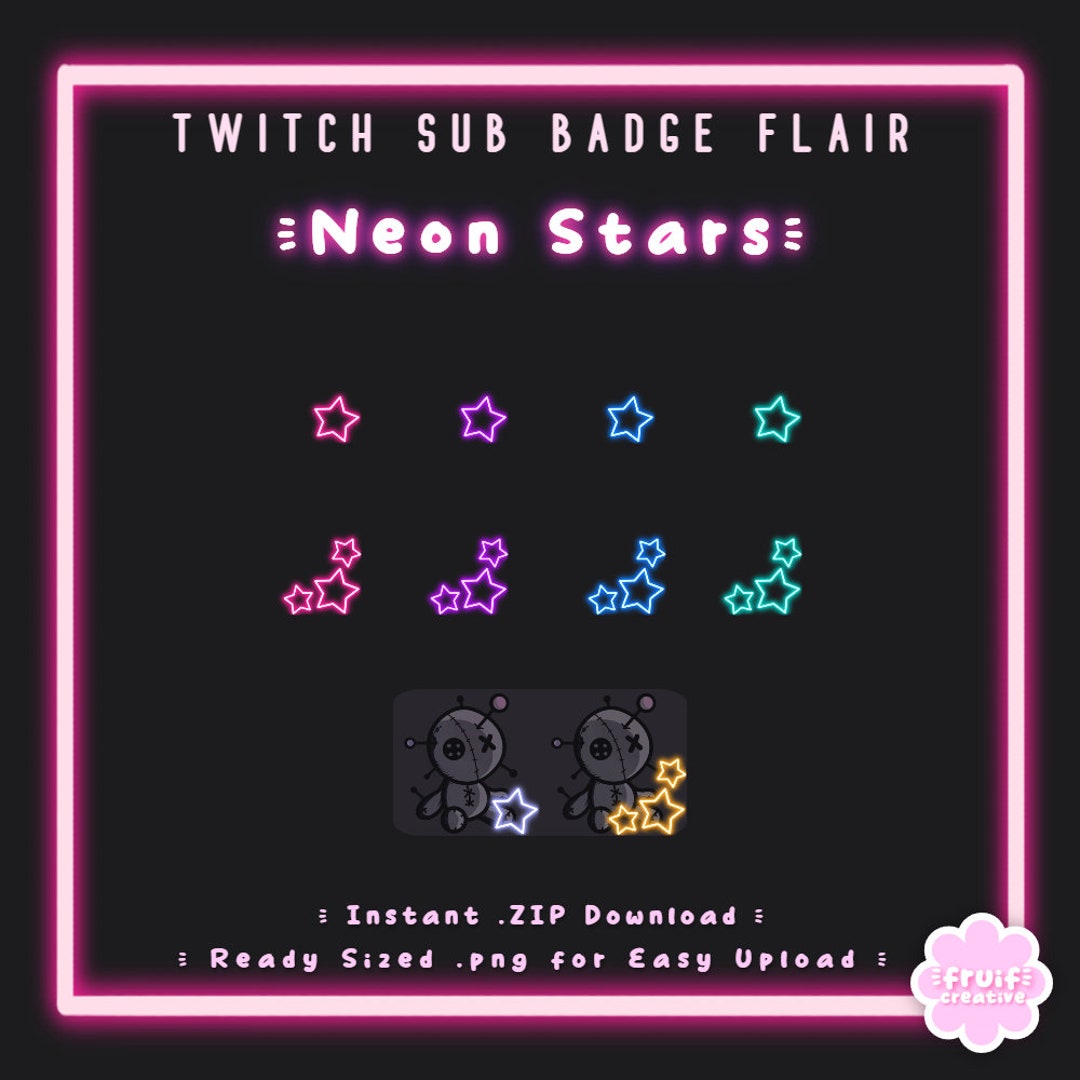 Twitch Sub Badge Flair Neon Stars 6x Tier 2, 6x Tier 3 Included Cute ...