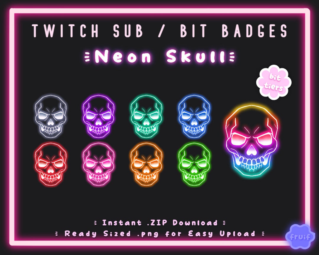10 Sub/bit Twitch Badges Neon Skulls Instant Download Witchy Goth Cool ...