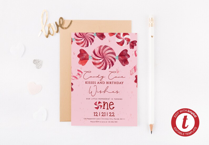 Editable Peppermint Christmas Invitation 2 Designs Candy - Etsy