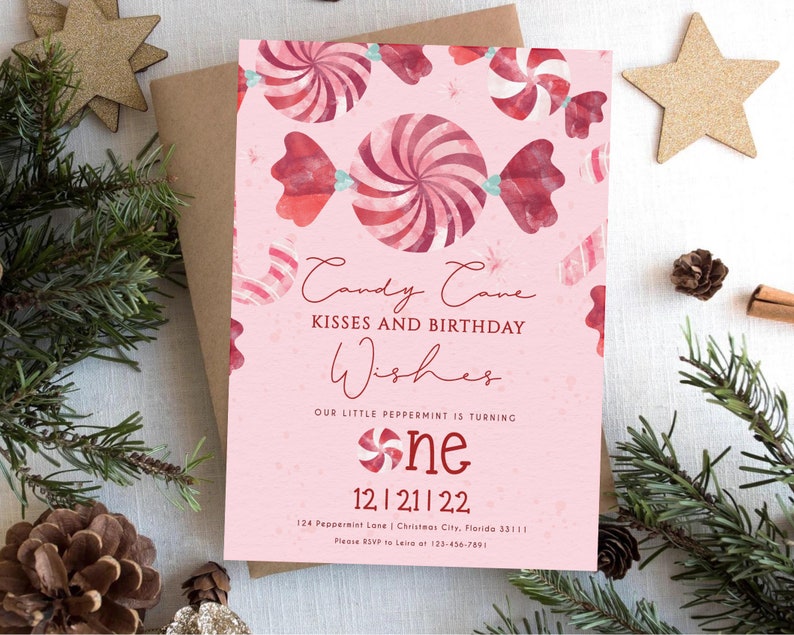 Editable Peppermint Christmas Invitation 2 Designs Candy - Etsy