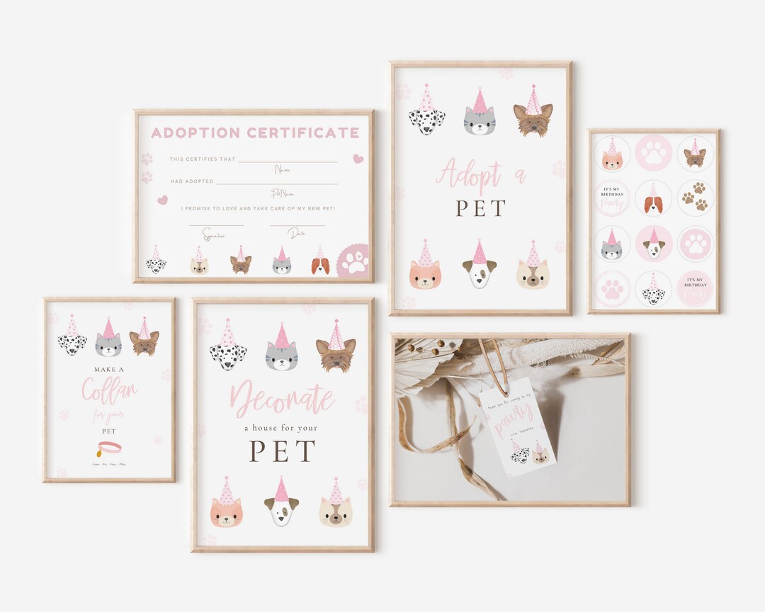 Pink Pet Pawty Printable Bundle Set (no Invite) | Cats and Dogs ...
