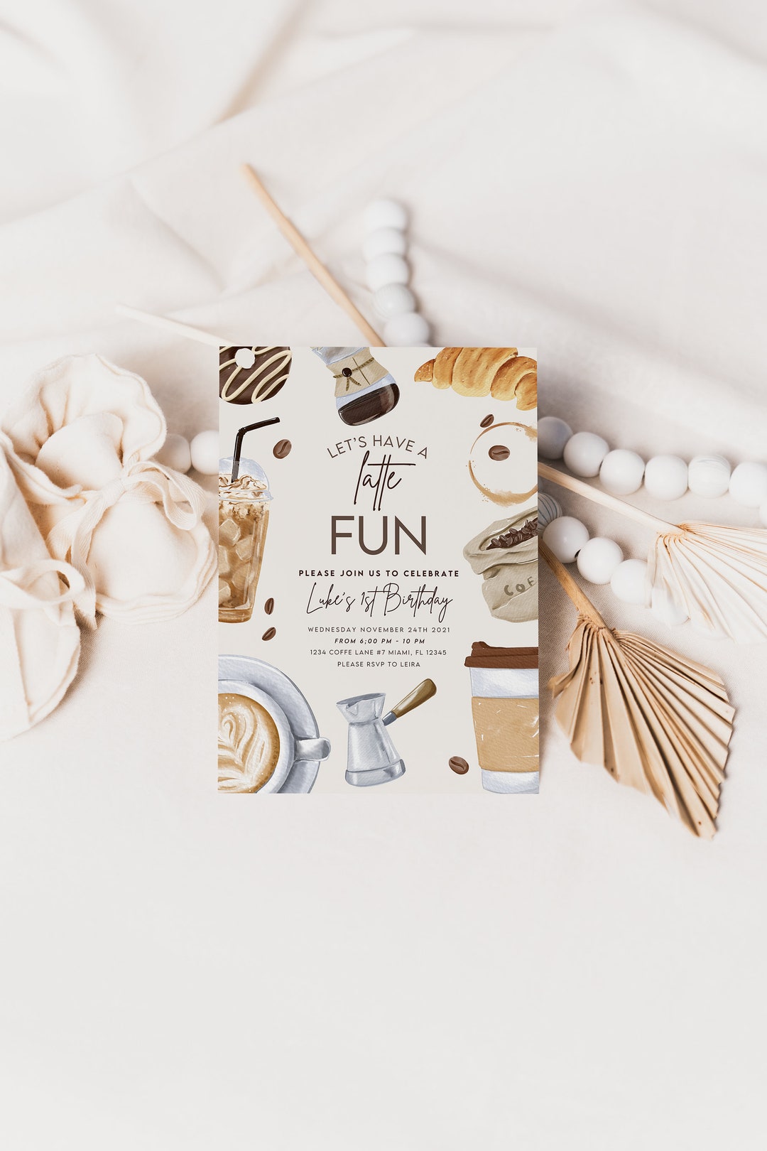 Self-editable Coffee Themed Birthday Invitation, Latte Fun, Coffee and ...