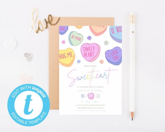 EDITABLE Sweetheart Valentine Invitation Conversational | Etsy