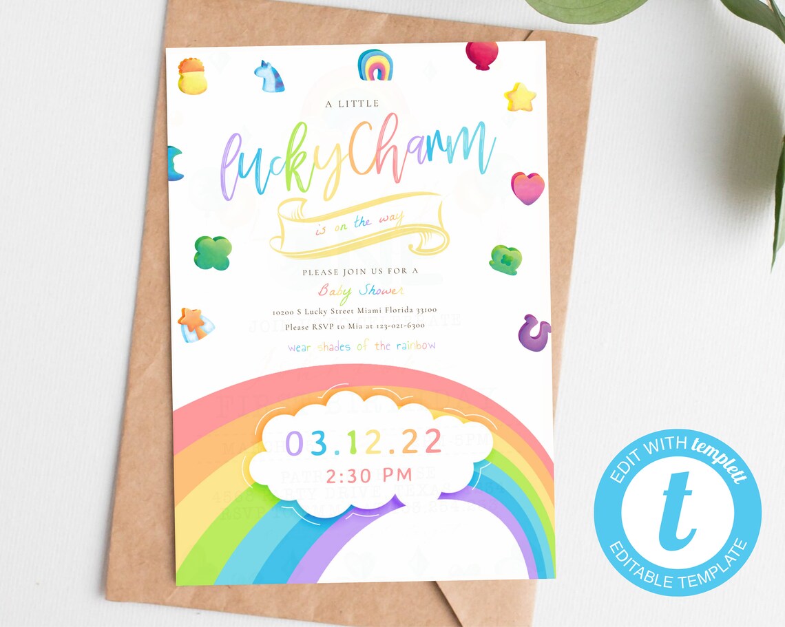 EDITABLE Lucky Charm Baby Shower Invitation Lucky Charm is on - Etsy