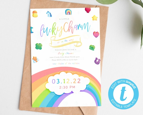EDITABLE Lucky Charm Baby Shower Invitation Lucky Charm is on | Etsy
