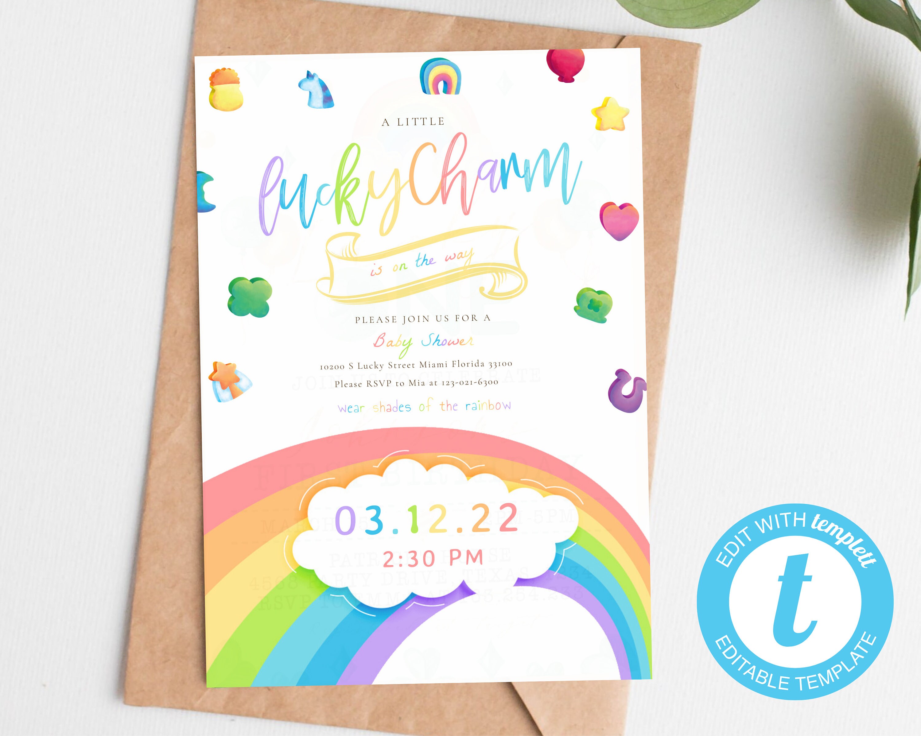 EDITABLE Lucky Charm Baby Shower Invitation Lucky Charm is on - Etsy