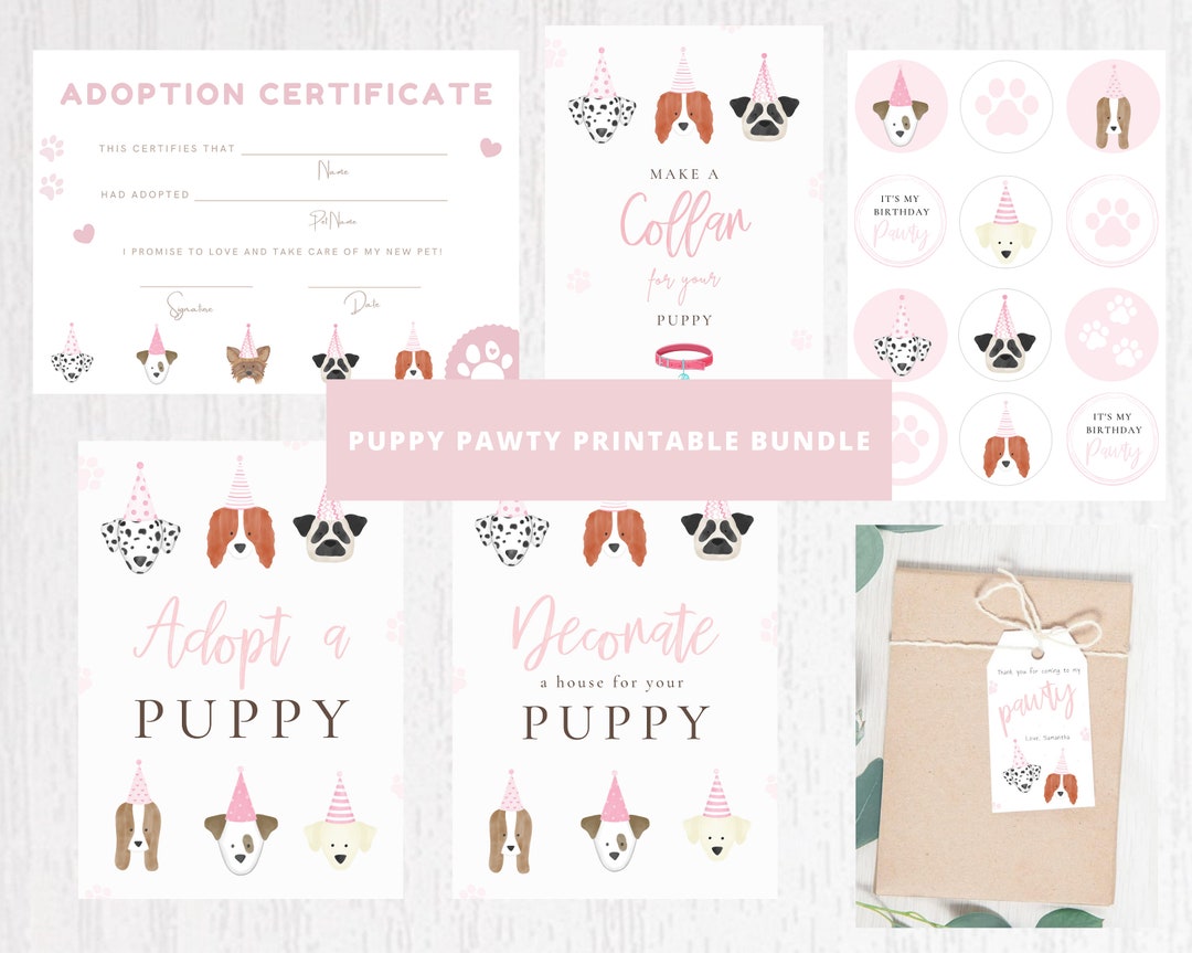 PINK Puppy Pawty Printable Bundle Set NO INVITE - Etsy