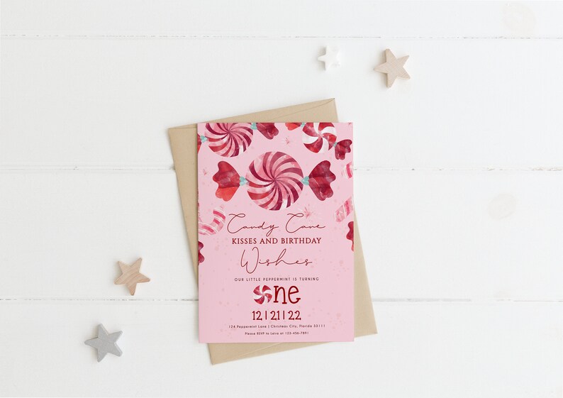Editable Peppermint Christmas Invitation 2 Designs Candy - Etsy