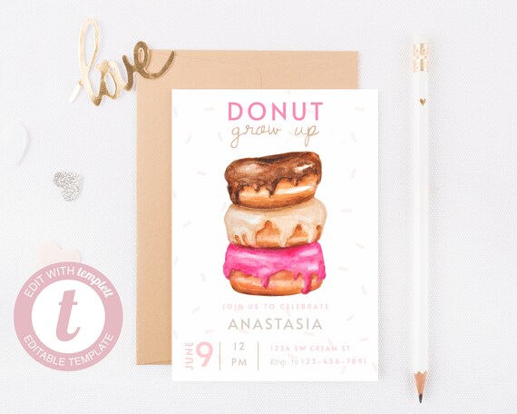 EDITABLE Donut Birthday Invitation Donut Invitation Donut - Etsy