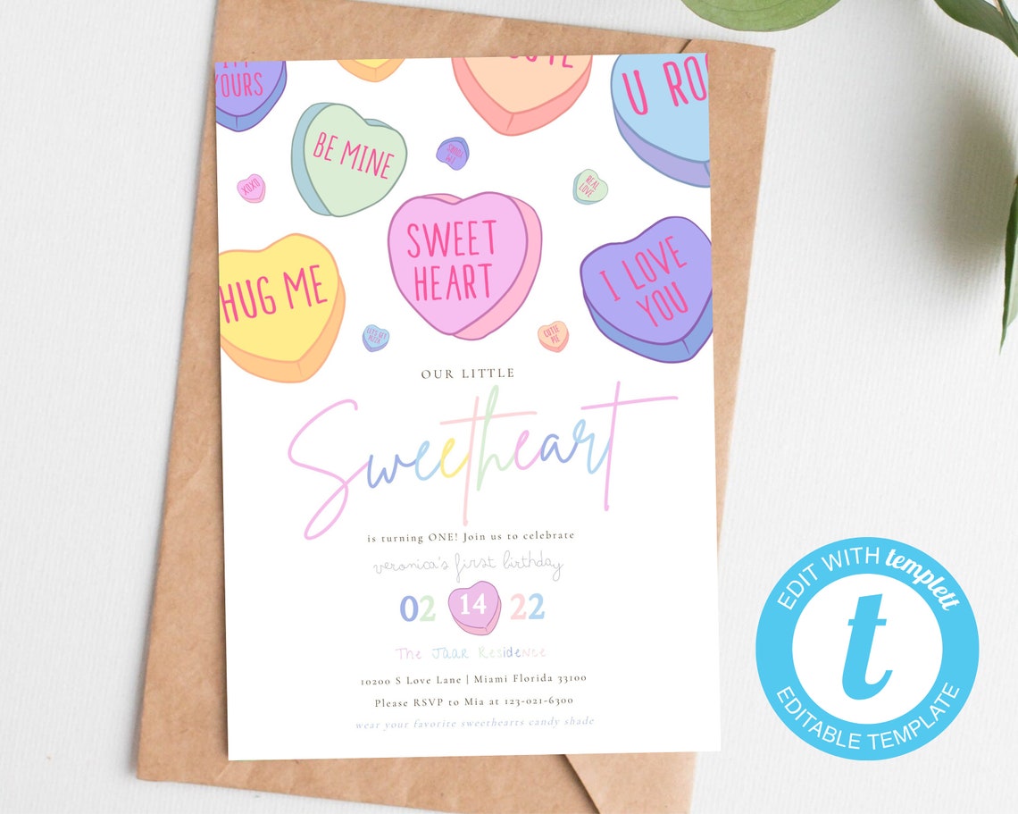 EDITABLE Sweetheart Valentine Invitation | Conversational Heart Invite ...