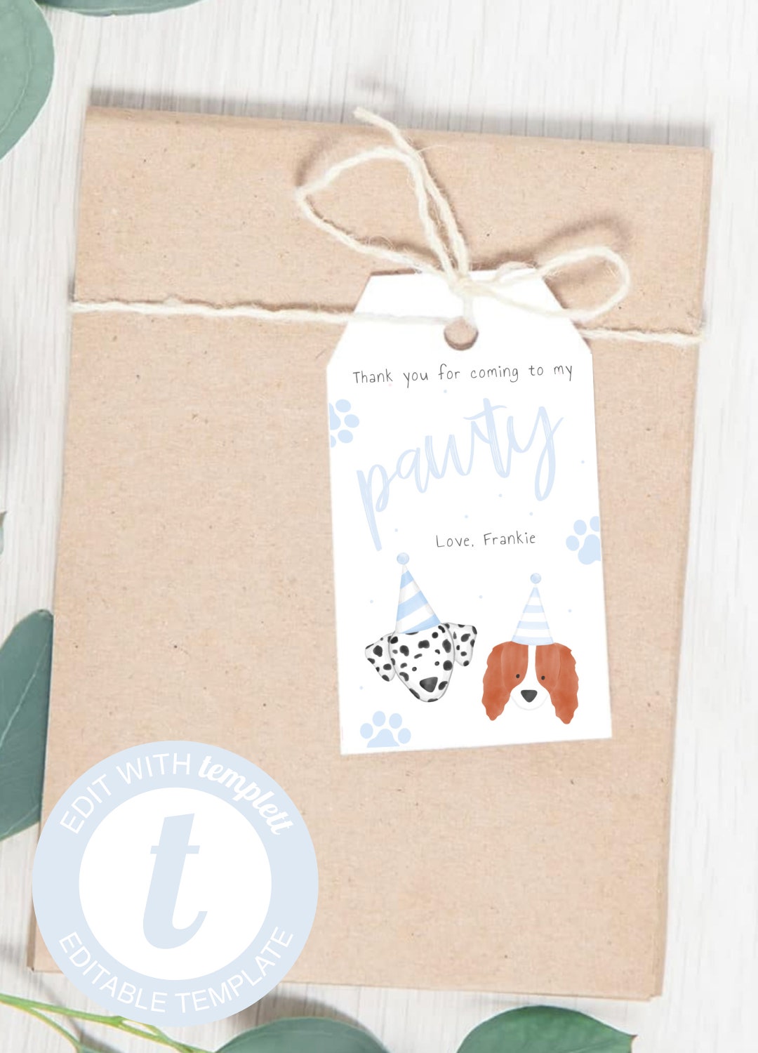 EDITABLE Puppy Pawty Favor Tags Blue Puppy Birthday Party Puppy ...