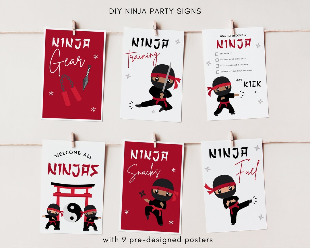 7 EDITABLE Ninja Warrior Party Posters ONLY Create Your Own Ninja Party ...