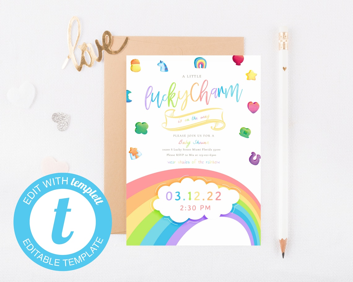 EDITABLE Lucky Charm Baby Shower Invitation Lucky Charm is on - Etsy