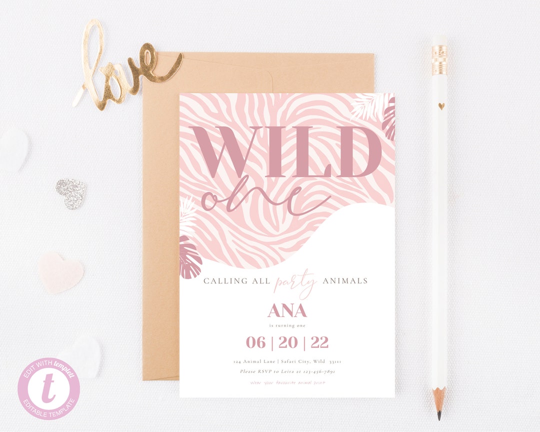 Editable Wild One Animal Print Invitation | Jungle Birthday Party ...