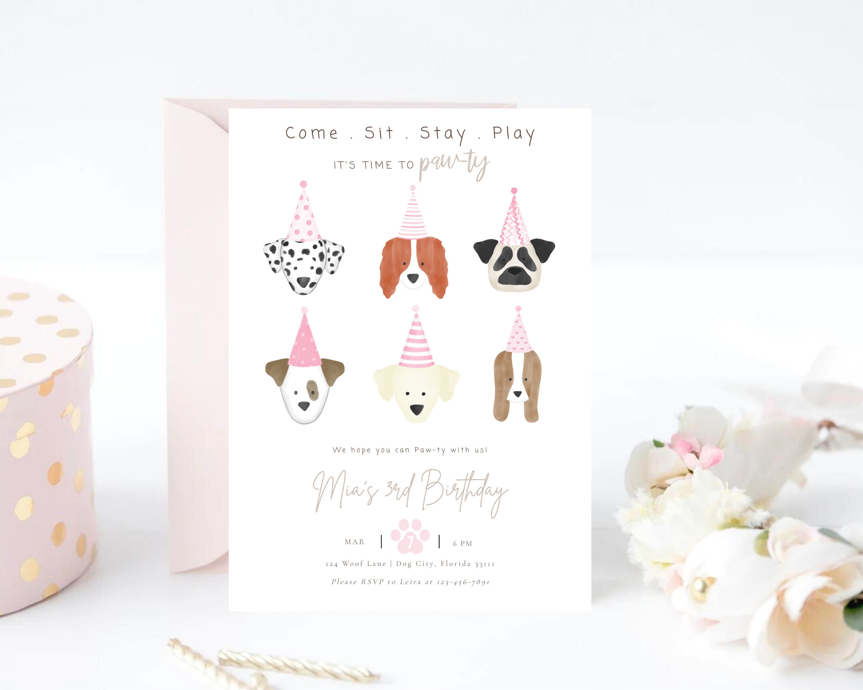 Kids Puppy Theme Birthday Invitation - Etsy