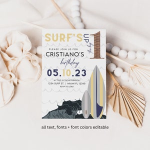 EDITABLE Surfs up Birthday Invitation | Surf Themed Party Invite ...
