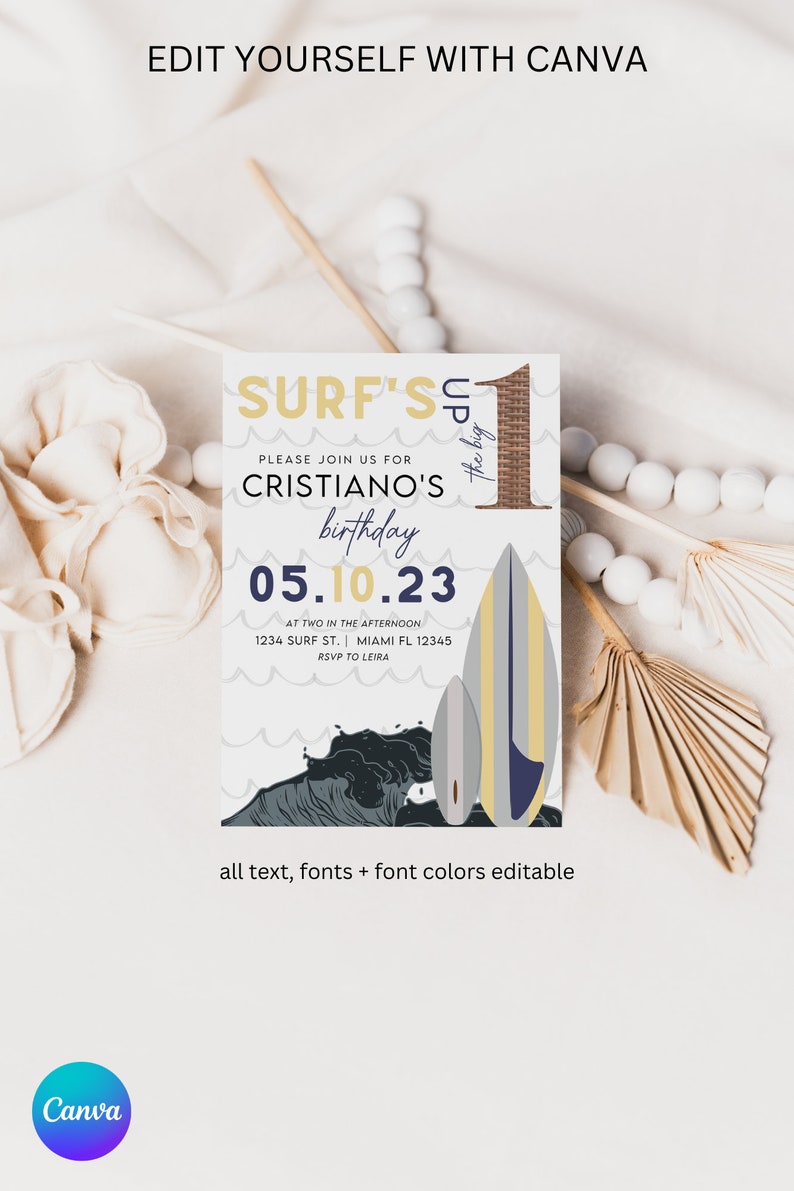 EDITABLE Surfs up Birthday Invitation | Surf Themed Party Invite ...