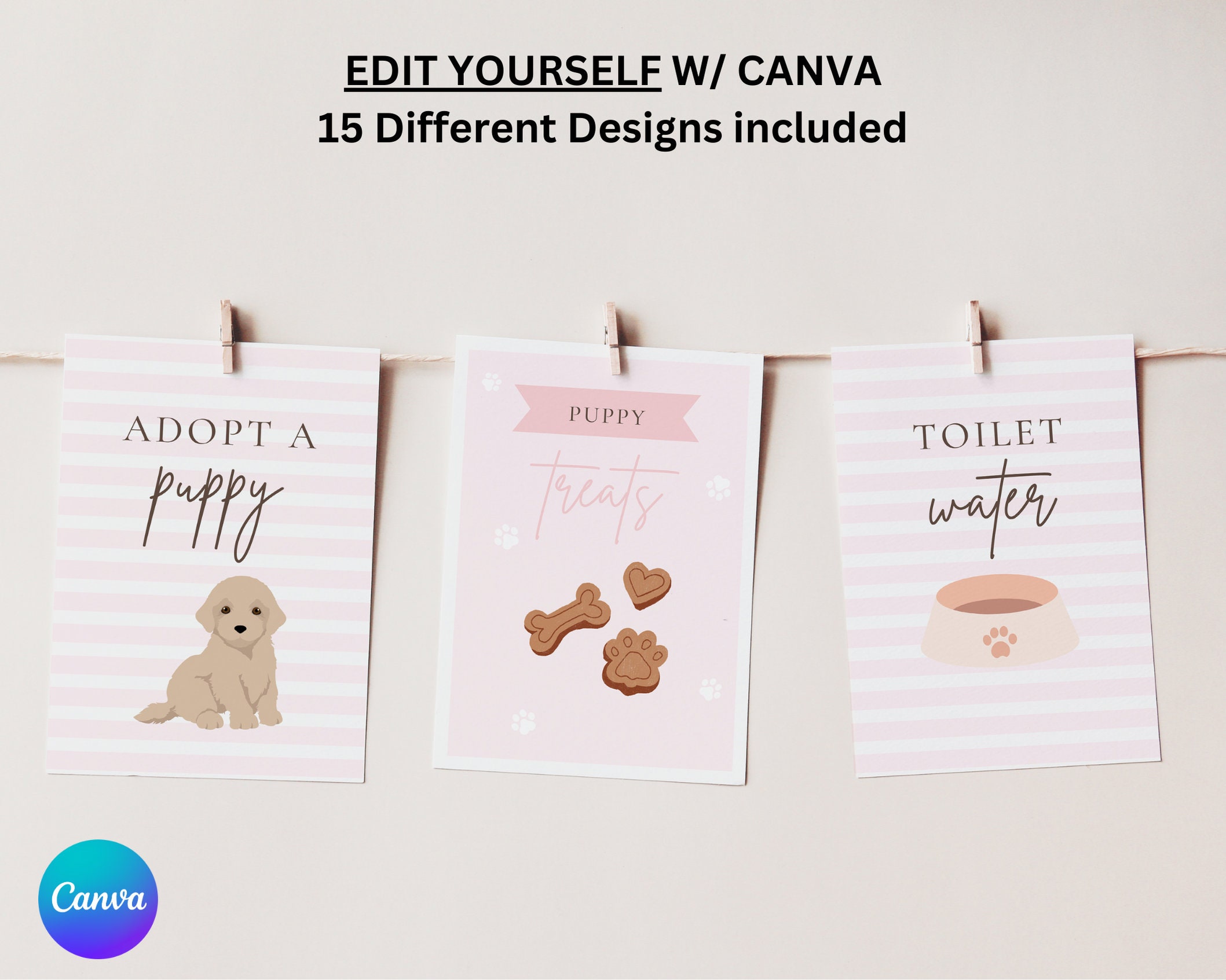 EDITABLE Printable Puppy Party Birthday Signs Bundle Set, Puppy Party ...