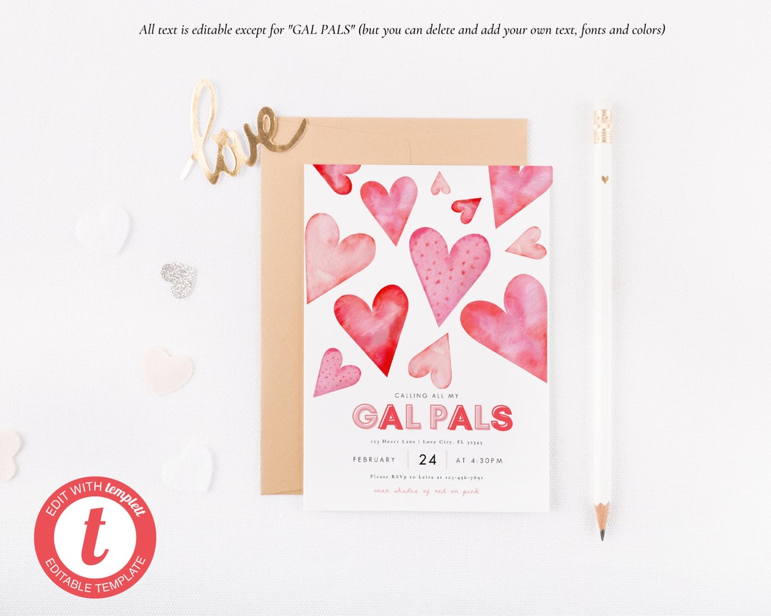 EDITABLE Gal Pals Valentine Day Invitation | Valentines Day Invite ...
