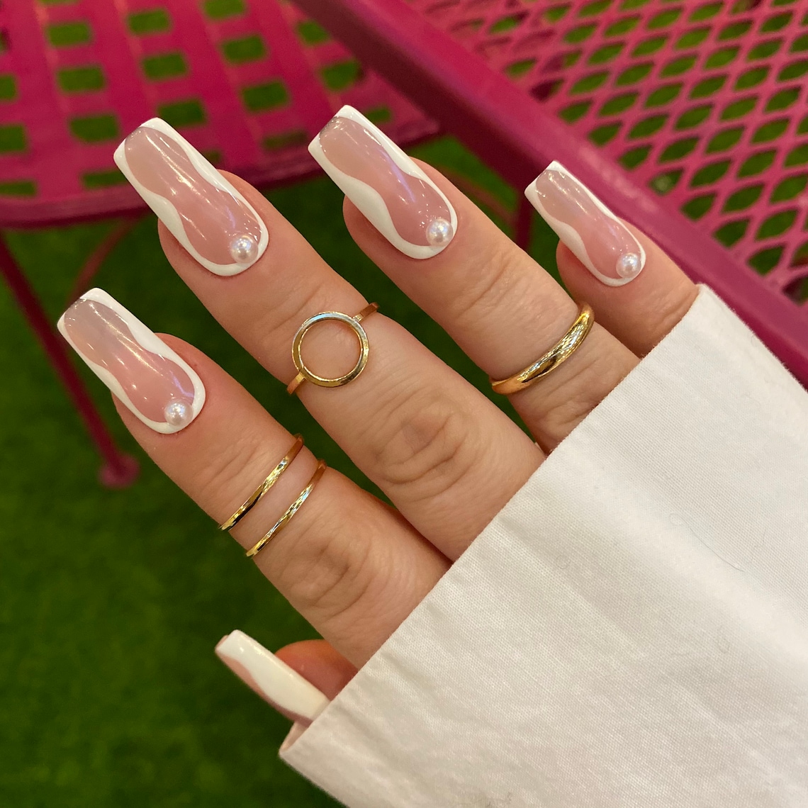 Maddy Press On Nails Euphoria Inspired With Pearls Etsy