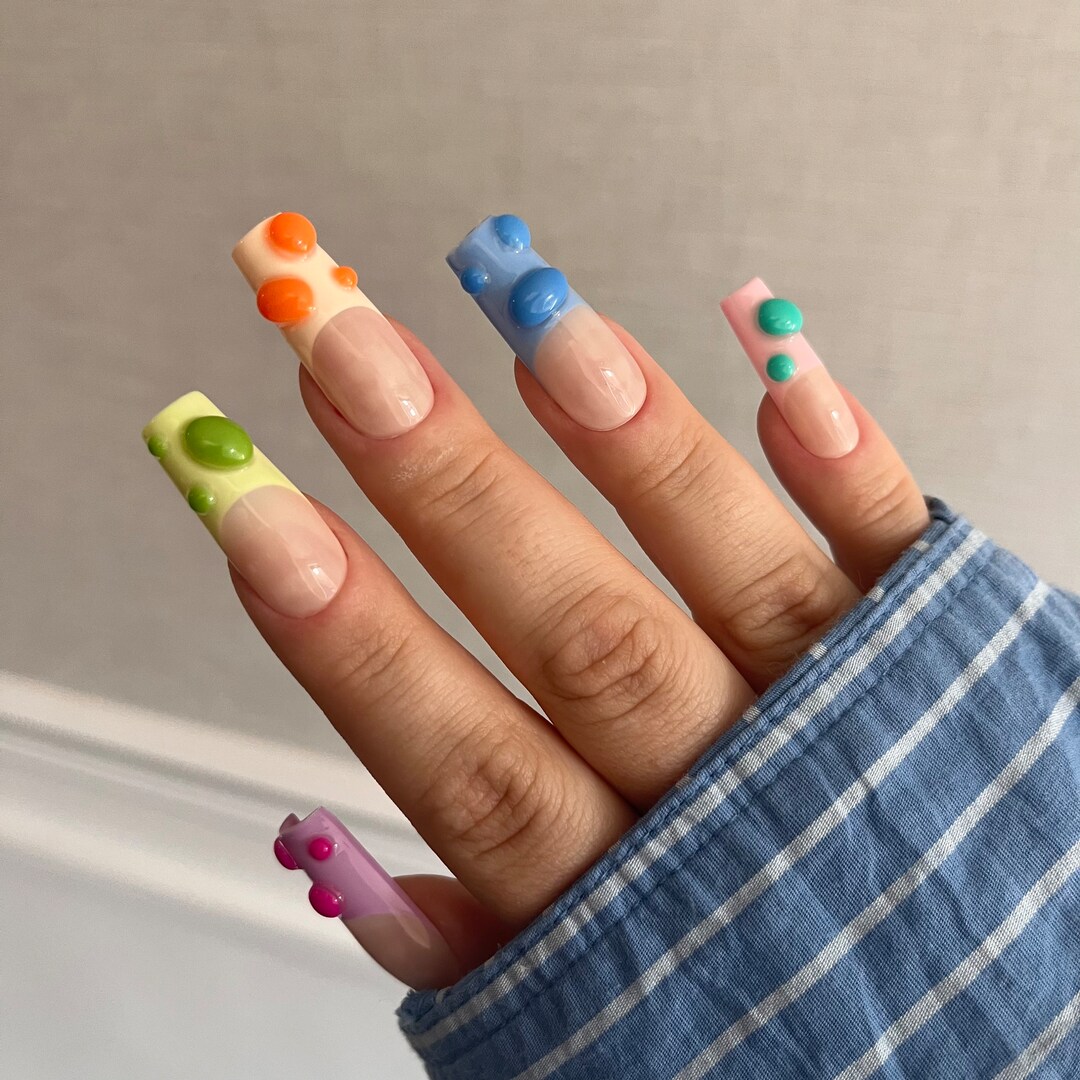 COLORFUL BLOBS 3d French Tip Press on Nails - Etsy