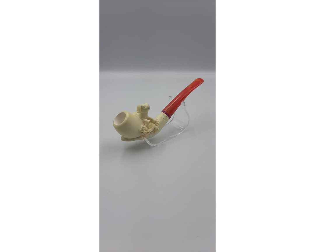 Dog on Smooth Pipe, Meerschaum Pipe, Dog Pipe, Handmade Meerschaum ...
