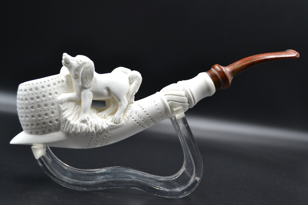 LONG STEM Dog Pipe, Dog on Lattice Pipe, Meerschaum Pipe, Dog Pipe ...