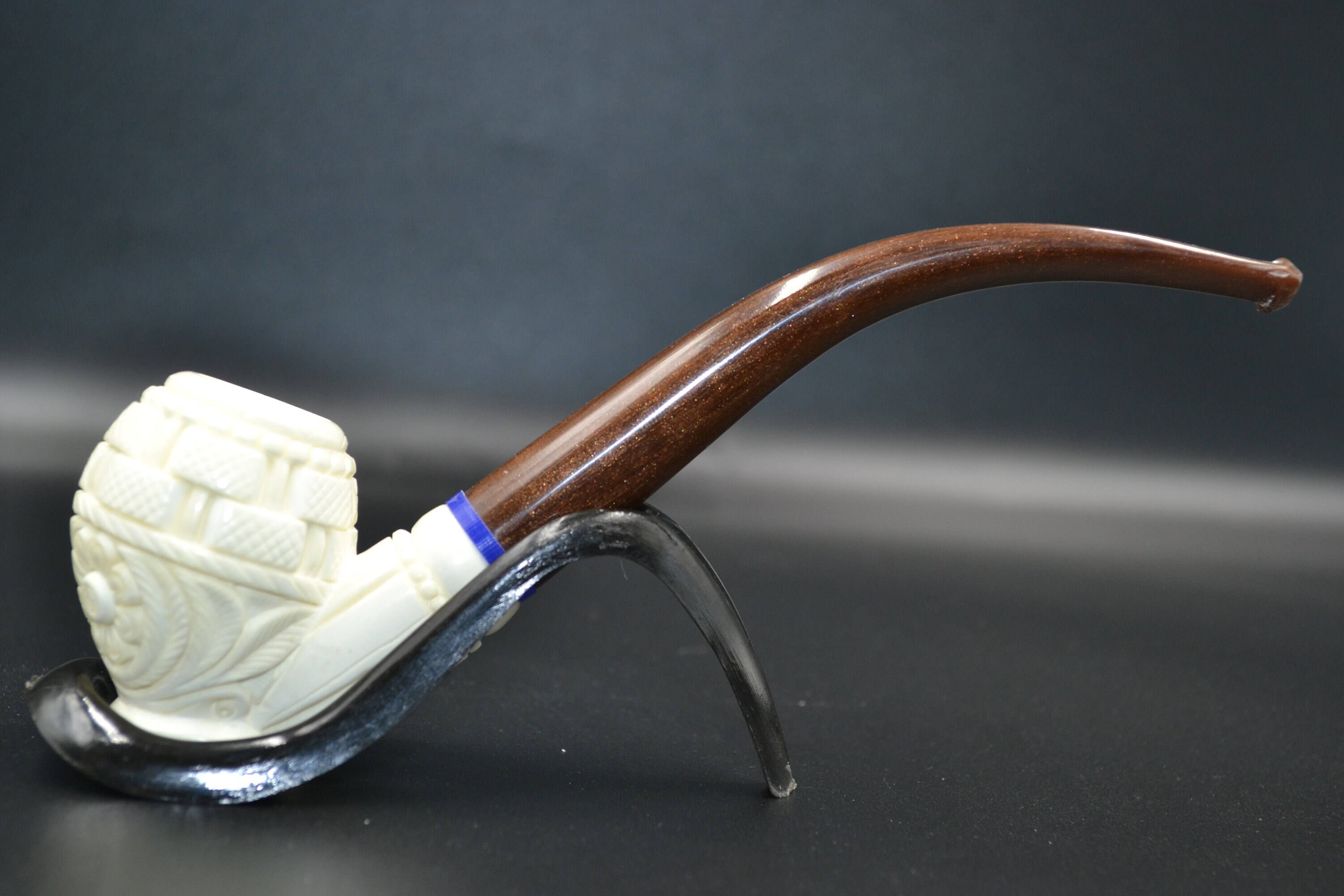 Embossed Floral Pipe, Long Stem Pipe, Handmade Pipe, Block Meerschaum ...