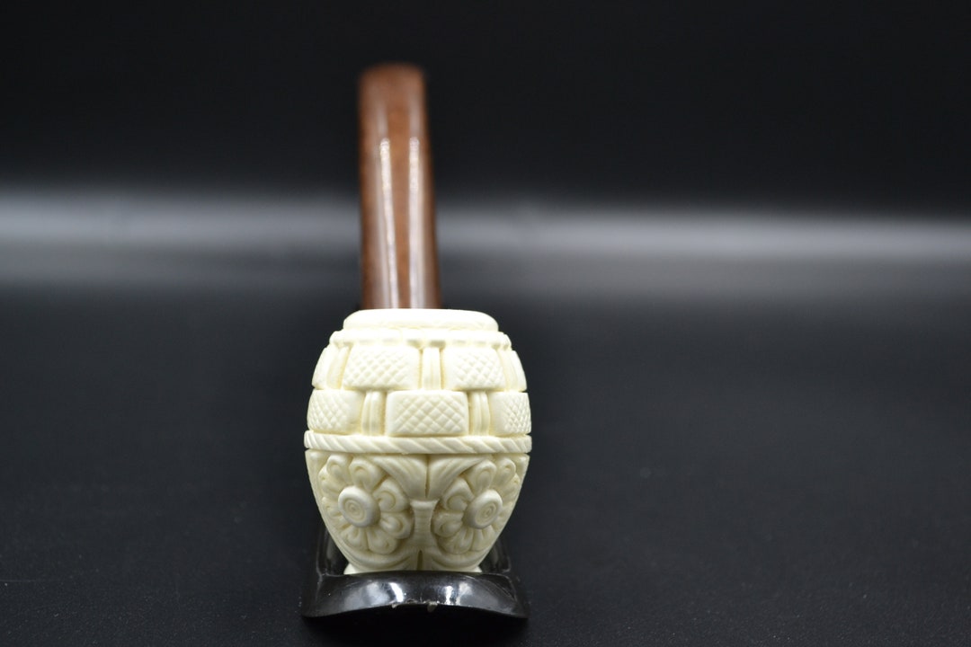 Embossed Floral Pipe, Long Stem Pipe, Handmade Pipe, Block Meerschaum ...