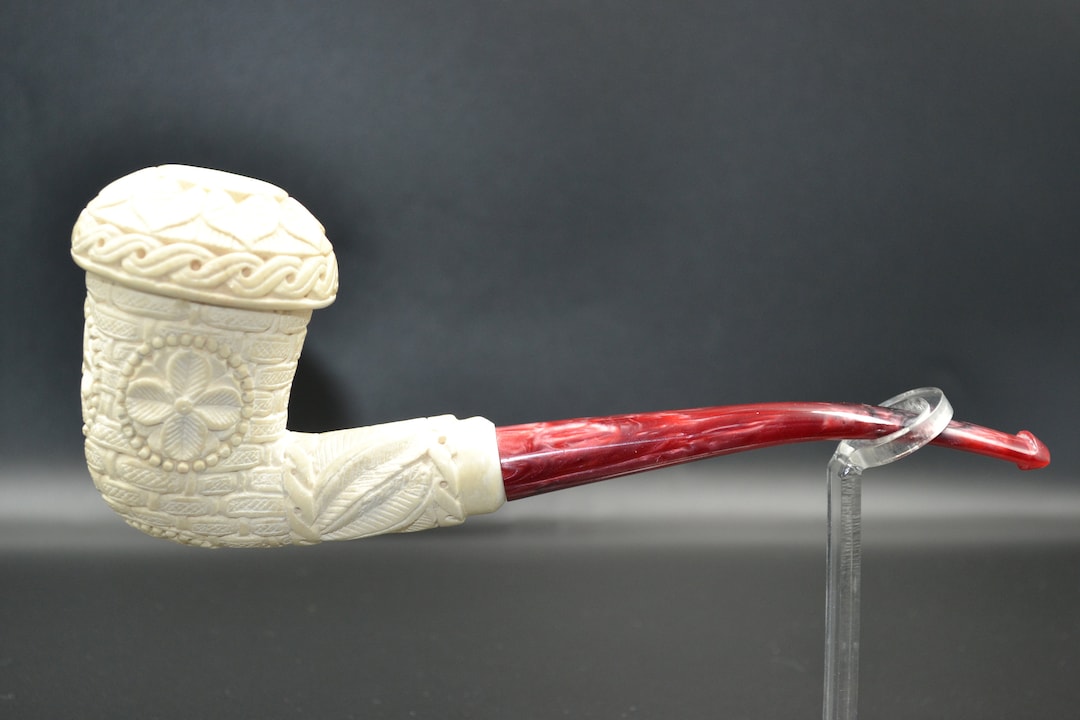 Long Stem Calabash Pipe, Embossed Floral Calabash Pipe, Meerschaum ...